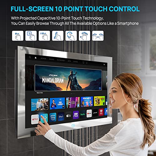 Haocrown 15.6 Inch Small Waterproof TV for Bathroom Showe Kitcken, Smart Touch Screen Mirror Television Built-in Android 11 System 2.4G/5G Wi-Fi Bluetooth (HG156BM, 2023)