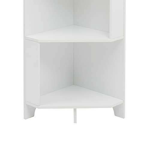 Yusong Bookshelf Corner Shelf Bookcase, Wooden 5-Tier Book Shelves Display Cabinet for Living Room,Bedroom,Bathroom, White