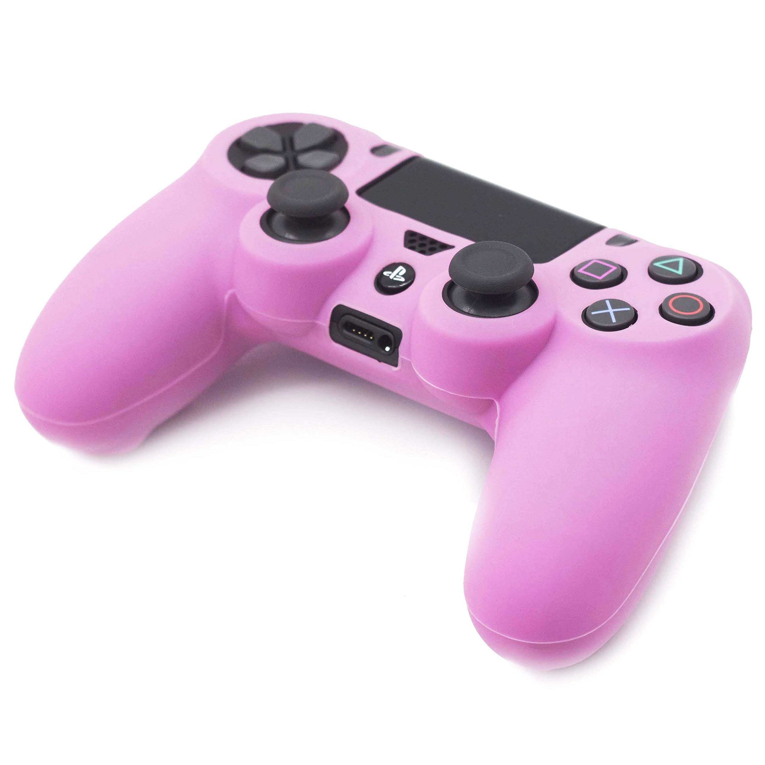 Controller Skin for PS4, BRHE Anti-Slip Grip Silicone Cover Protector Case Compatible with PS4 Slim/PS4 Pro Wireless/Wired Gamepad Controller with 2 Cat Paw Thumb Grip Caps (Pink)