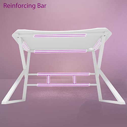 Natwind 47" Ergonomic Gaming Desk K-Shaped Computer PC White Desk Kid Student Writing Study Table Simple Modern Elegant Style Game Table Gamer Workstation for Home Office Bedroom(White)