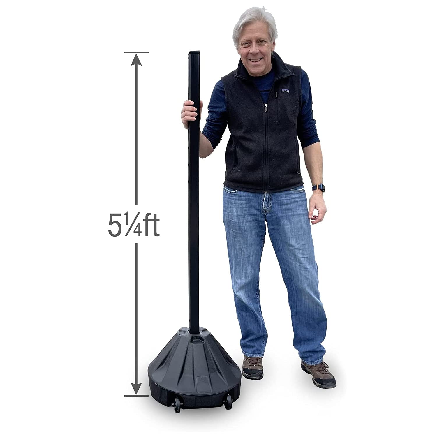 SmartSign 5.25 foot Portable Sign Holder with Pole and 1.5 foot Wheeled Base, Reinforced Plastic, Black, Set of 1, Made in USA