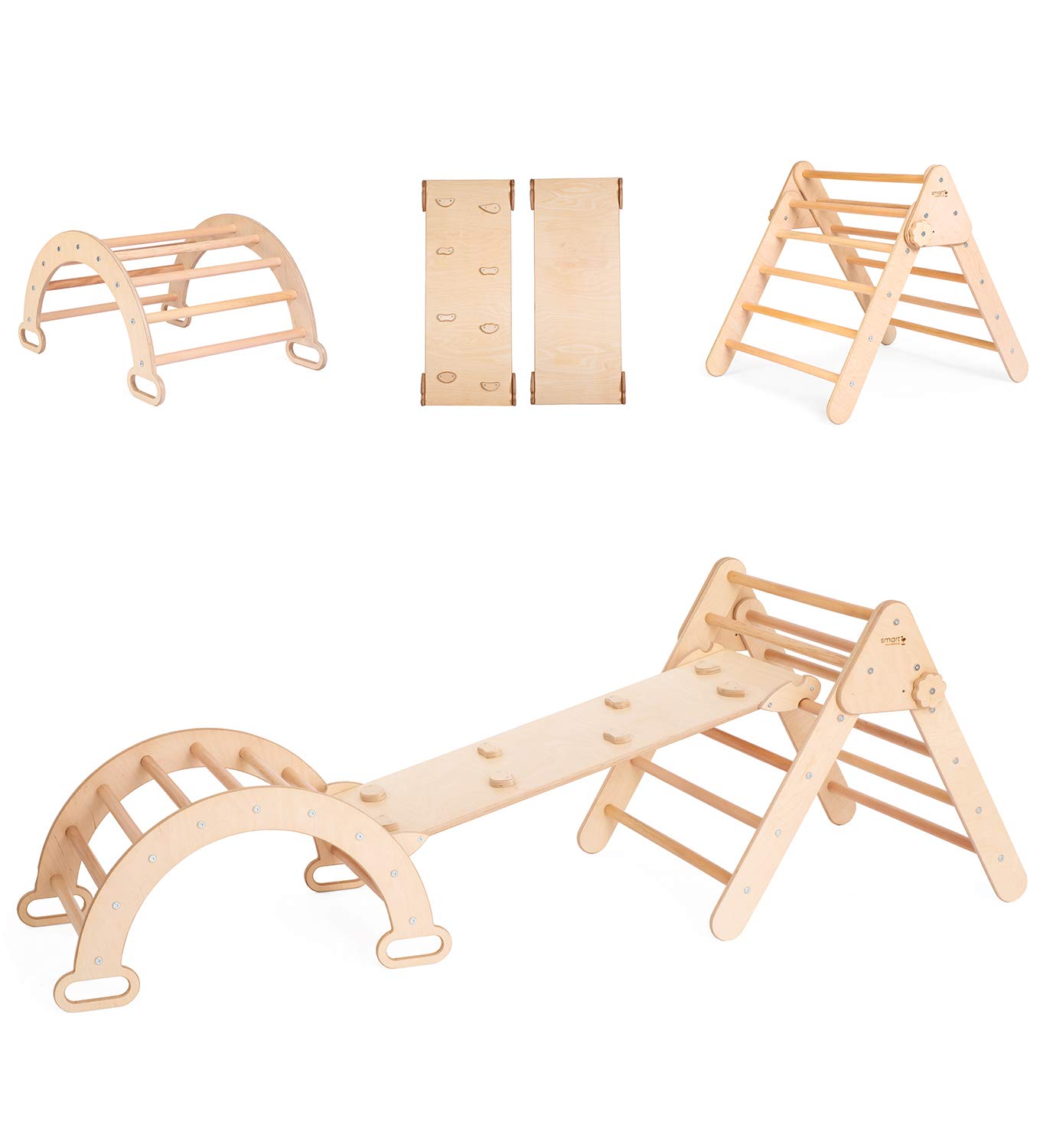smartwoodstore Set of Three Items Foldable Triangle + Climbing Ramp + Arch Triangle with ramp Indoor Playground Climbing Furniture Montessori Toddler (Small Size)