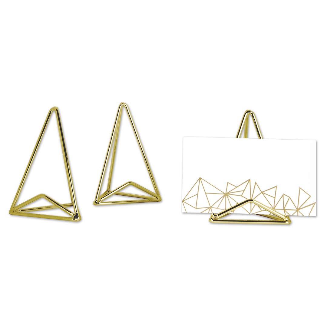 Koyal Wholesale Modern Metal Geometric Triangle Wedding Place Card Holders, Set of 12 Gold Table Number Holders
