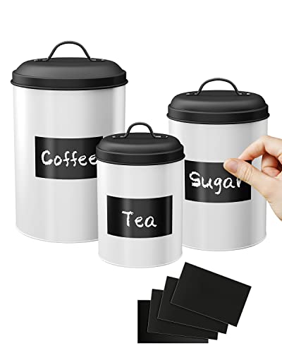 LF LIKEFAIR Farmhouse Kitchen Canisters Set of 3,Food Storage Containers for Home Kitchen, Tea, Herbs, Sugar, Salt, Coffee, Flour, Herbs (White & Black)