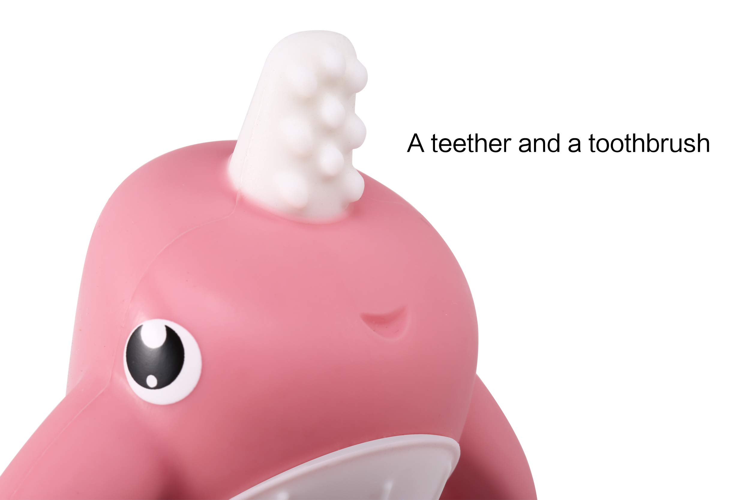 Smily Mia Nora Narwhal Soft Silicone Teething Toy/Toothbrush with Two Handles for 3M+ Babies Teething Pain Relief, Pink