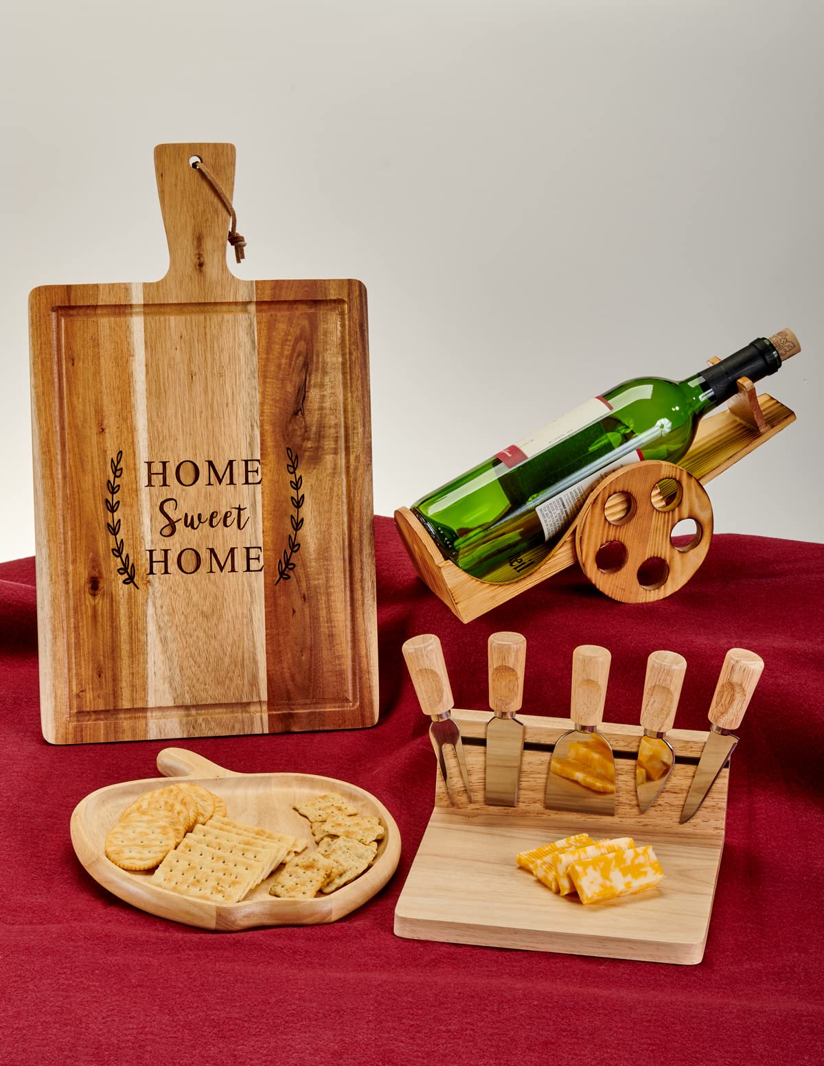 Creative Gifts International Acacia Wood Carving Board, Charcuterie Board With Handle And Lanyard, Beveled Edge, 17" x 9.75", Cutting Board Wedding Gift, Customized & Personalized Image Or Logo