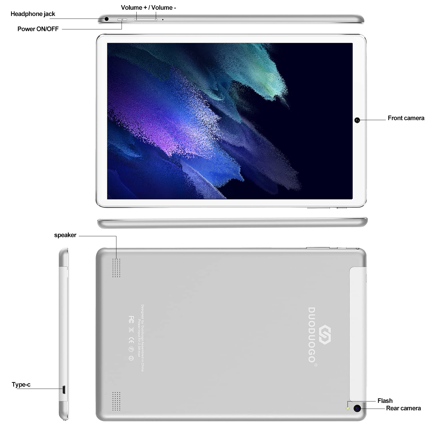 DUODUOGO Tab P8 Tablet 10.1 inch Android 10.0 Tablets, 4GB RAM 64GB ROM Tablet PC,13MP Dual SIM 4G /WiFi, 8000mAh, GPS, Bluetooth, Google Certified Tablet