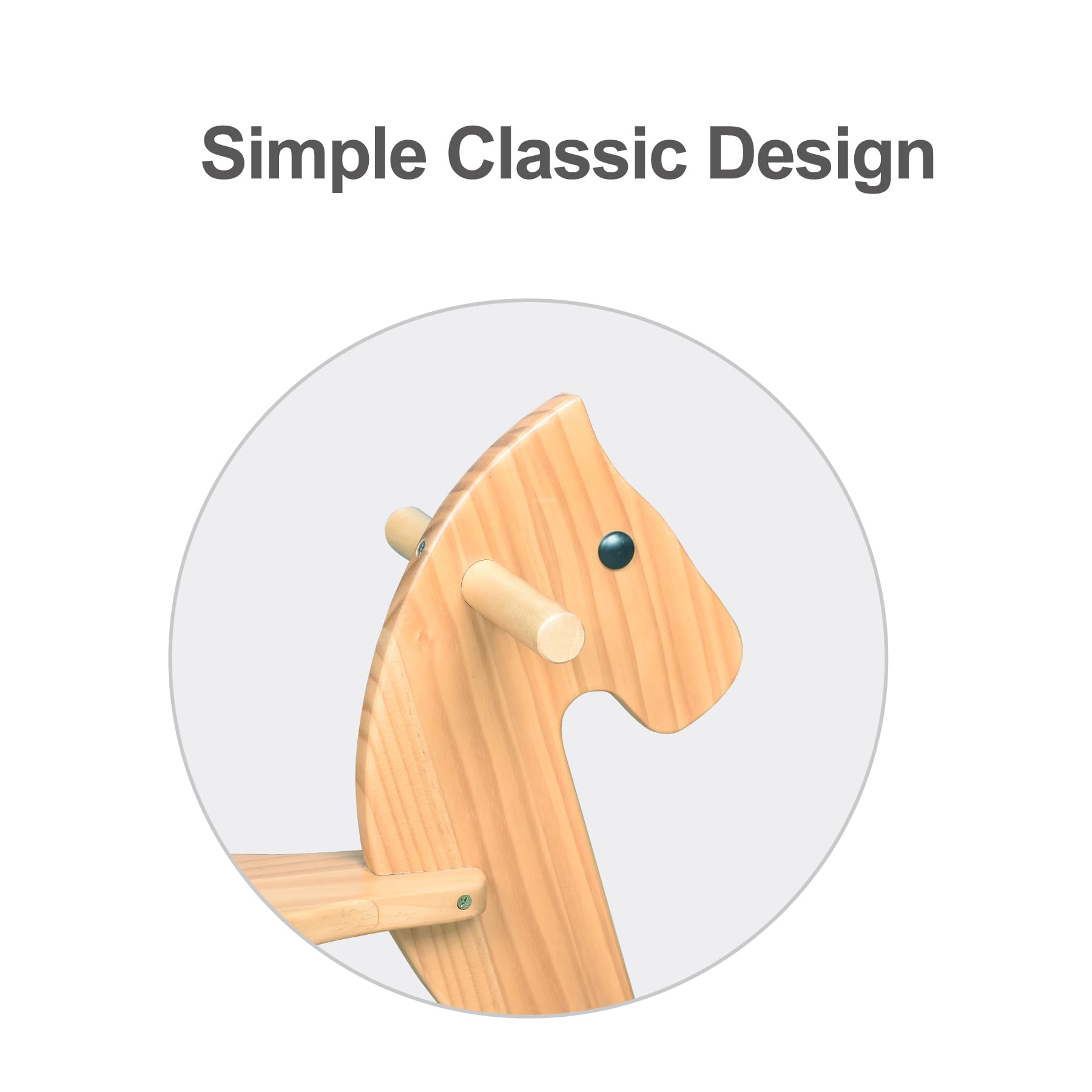 KRAND Rocking Horse Wooden Ride On Toy for Kids Classic Design Rocking Horse with Pedal and Safe Backrest Fine Workmanship(Classic, Natural)