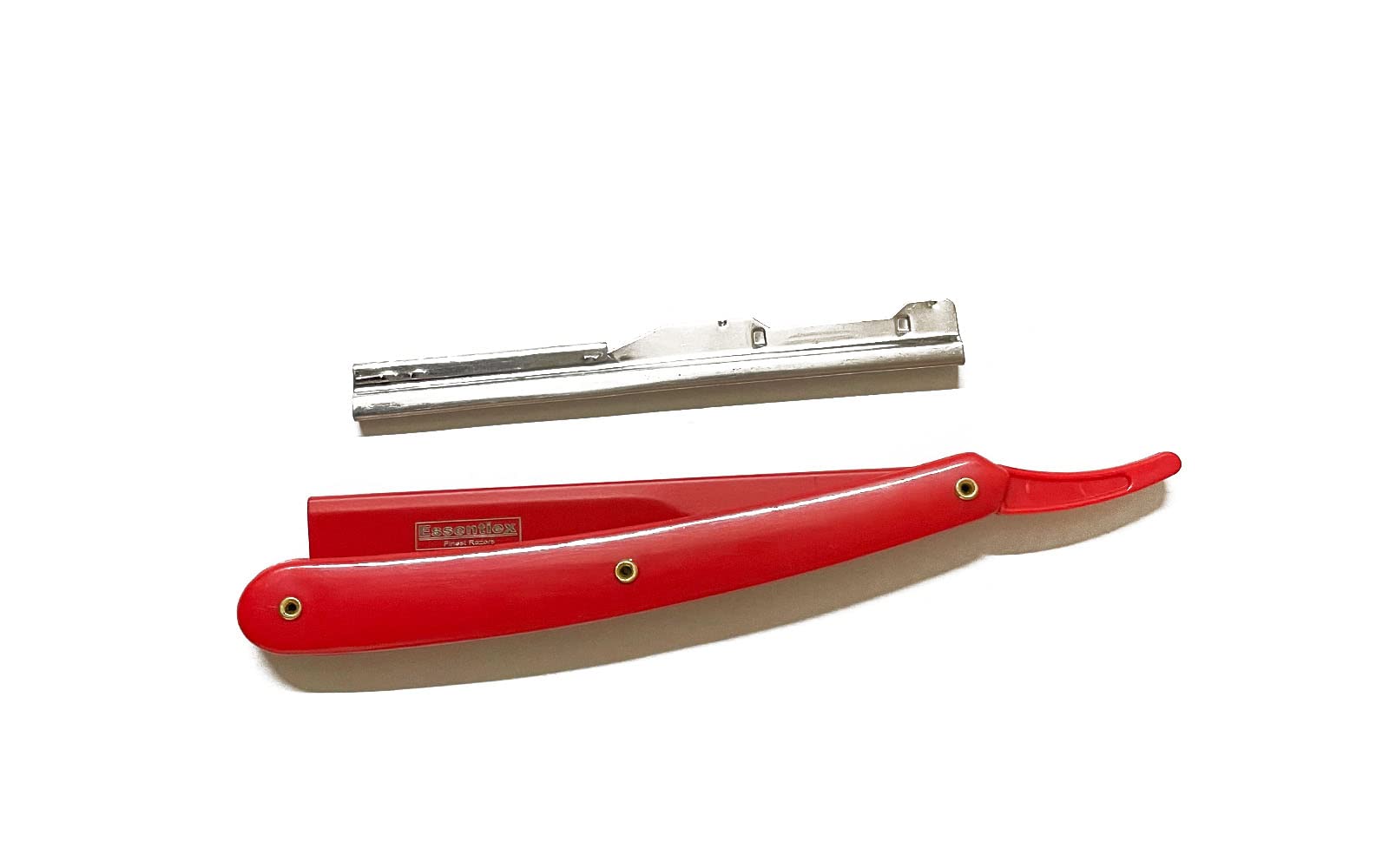 Essentiex Stright Razor Classic Stainless Steel Plastic Handy Barber Shaving Razor Single Edge Replaceable Blades with 25 Half Blades (Red)