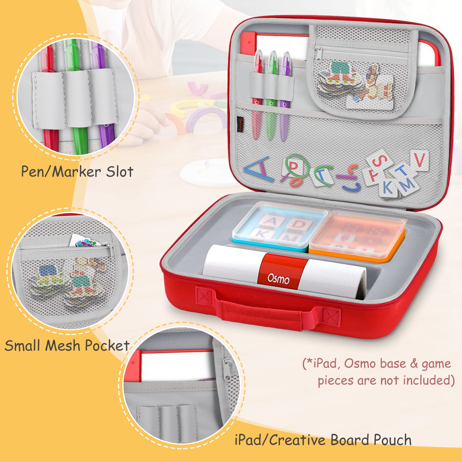 FINPAC Hard Carrying Case for Osmo Games, Grab-and-Go Large Storage Organizer Briefcase for Osmo Base for iPad, Creative Board, Markers, Pouch, Number, Tangram, Words Tiles, and Coding Blocks, Blue