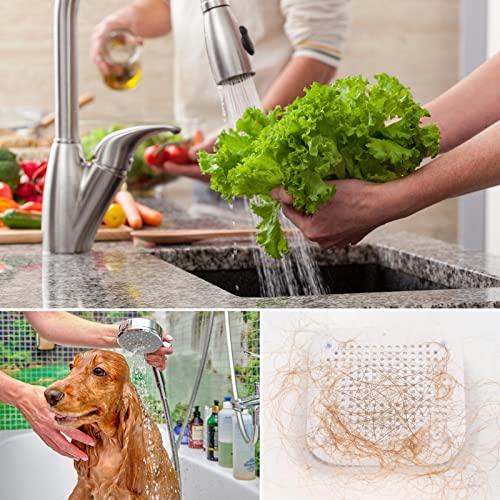 Drain Hair Catcher, 4 Pack Square Drain Cover for Shower Silicone Hair Stopper Bathroom Sink Strainer with Adjustable Suction Cups (2 Grey + 2 White)