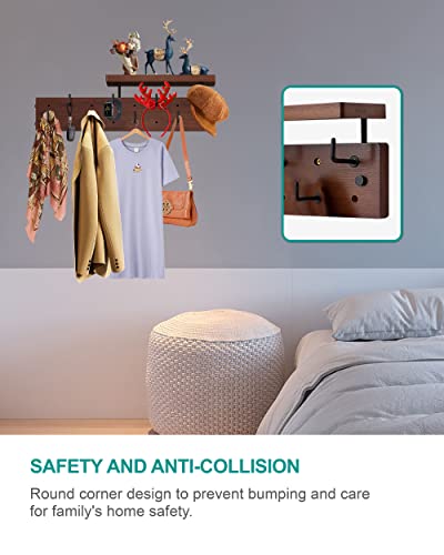 HSEOFBUTY Multi-Functional Wall Mounted Coat Rack Shelf with 8 Metal Hooks, Heavy Duty Storage Shelf for Space Saving and Organizing, Perfect for Coats, Hats, Scarves, and More