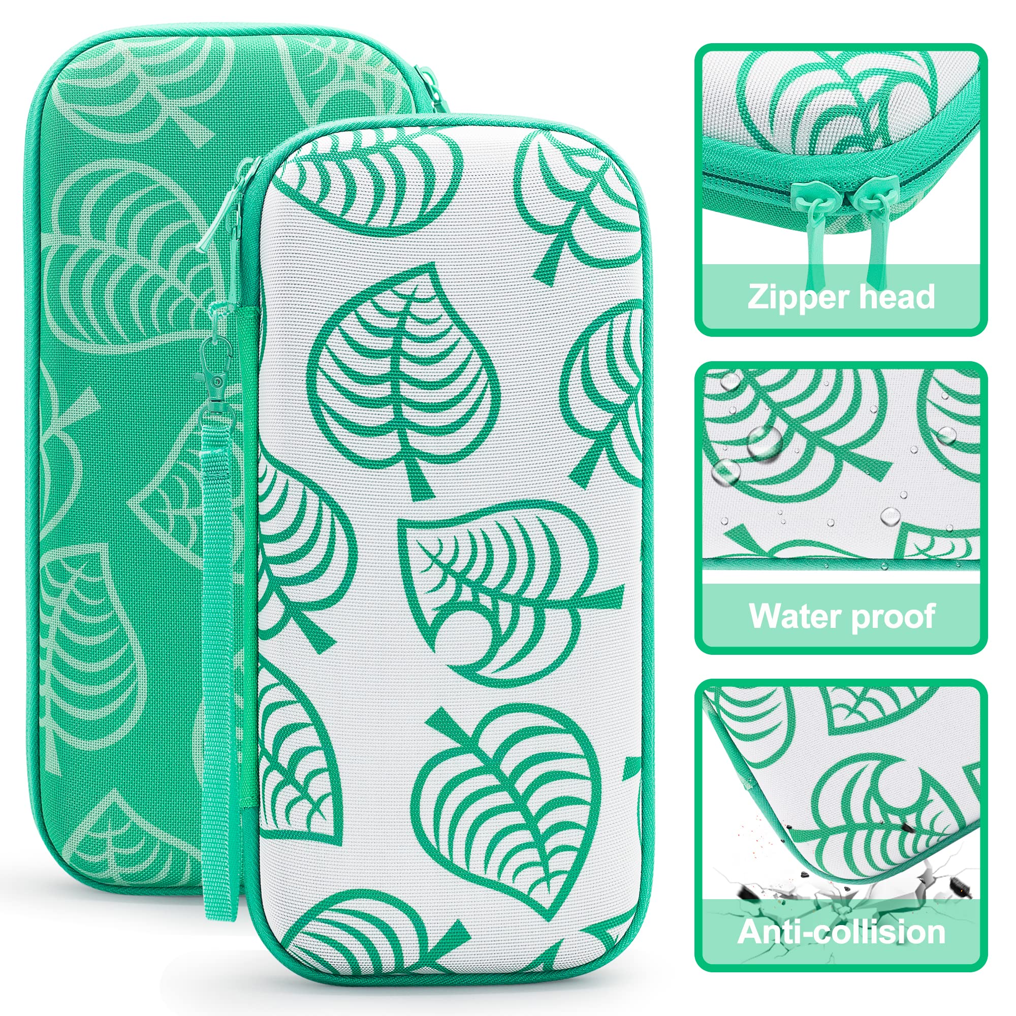 Carrying Case Kit for Switch OLED Accessories Bundle Leaf Potable Carry Storage Bag for Animal Crossing with Cute Pendant / Dockable Clear Cover / Screen Protector Protective Thumb Grip Caps
