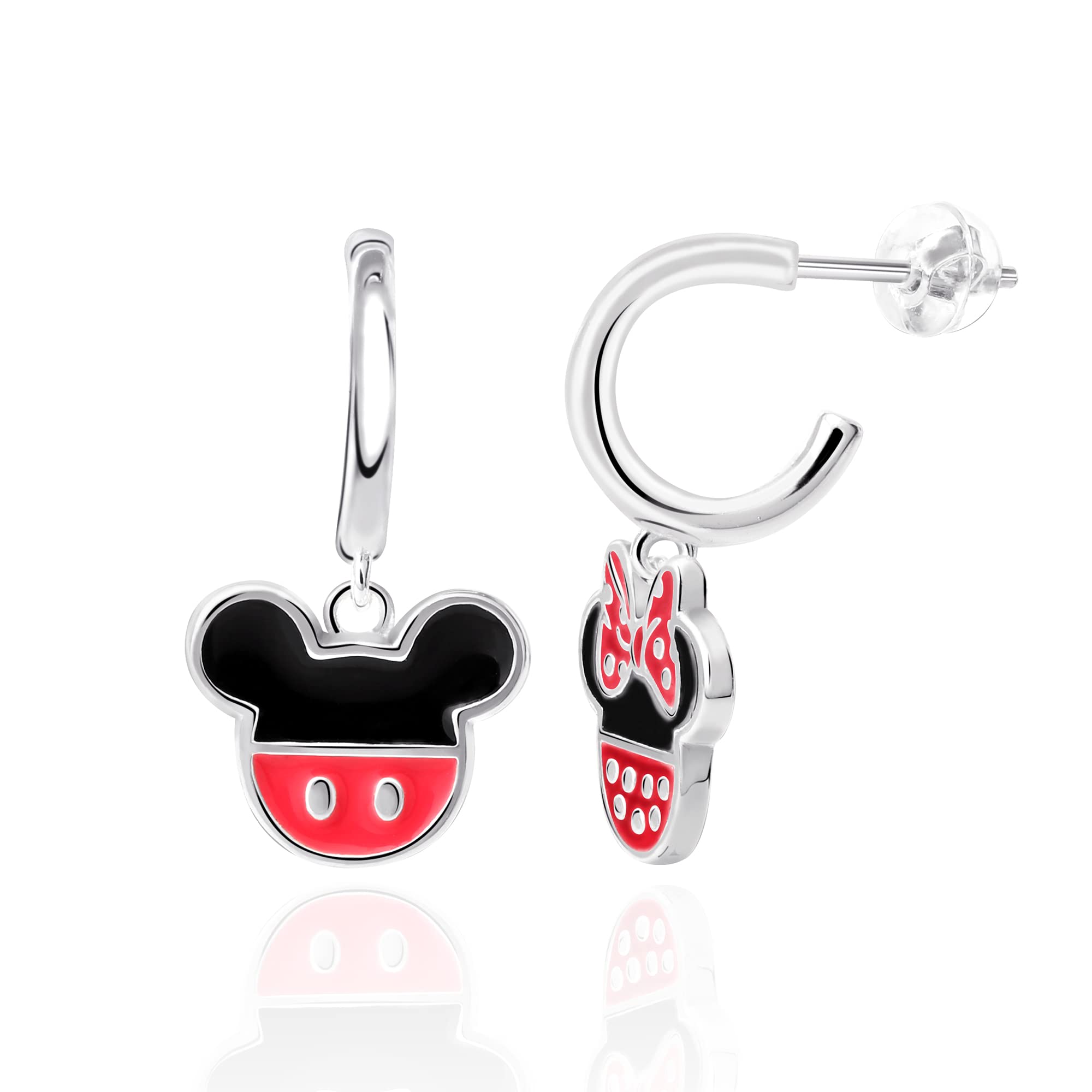 Disney Womens Mickey and Minnie Mismatch Hoop Earrings - Minnie Mouse Earrings - Mickey Mouse Earrings
