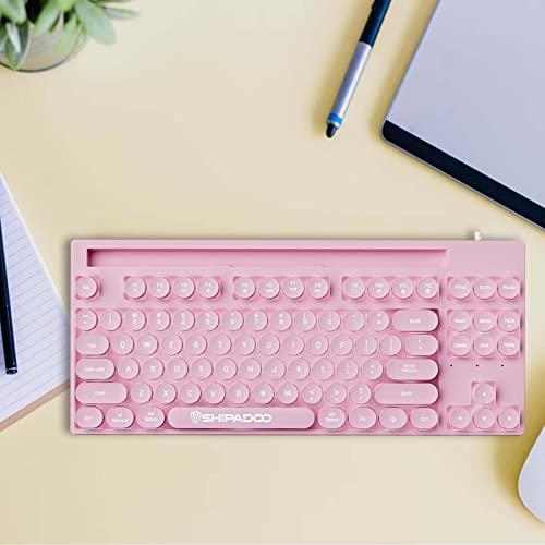 Durable Gaming Keyboard Scratchproof Replacement PP Keycap Rainbow Backlit Smooth Quick Response 87 Keys Wired Keypad for Laptop Desktop PC, Pink