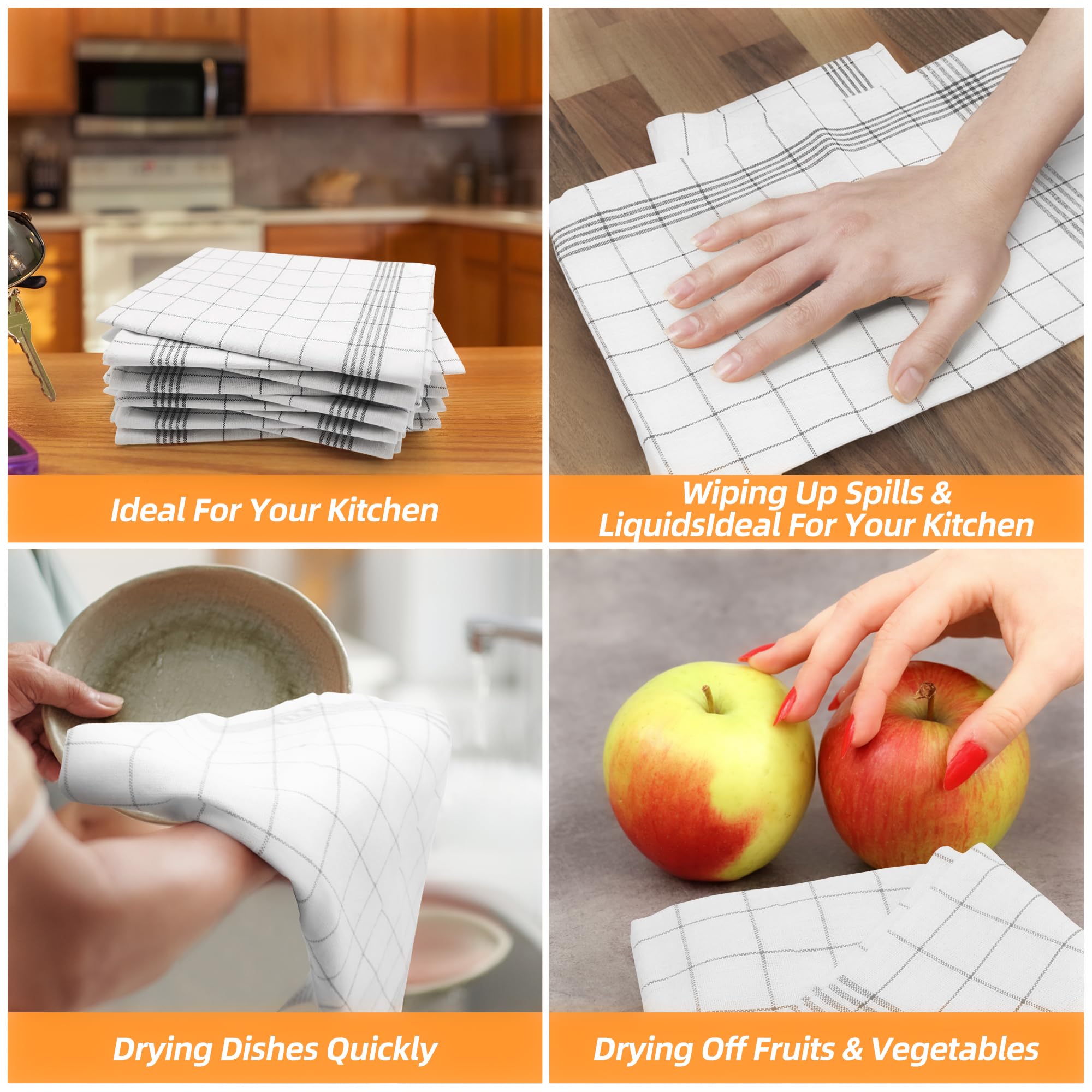 CiCiGo 10 Pack Kitchen Towels, 100% Cotton Dish Towels and Dishcloths Set, 17”x 27” Reusable Cleaning Hand Towels, Absorbent Tea Towels for Kitchen, Counters & Washing Dishes