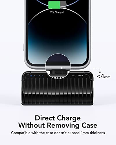 Mini Portable Charger For iPhone,VRURC Power Bank 5000mAh,PD 20W Fast Charging Slim Rechargeable Battery Compatible With iPhone 14/14 Plus/Pro/Max/13 Mini/13/Pro/Max/12/12 Mini/12 Pro/11 Pro Max-Black