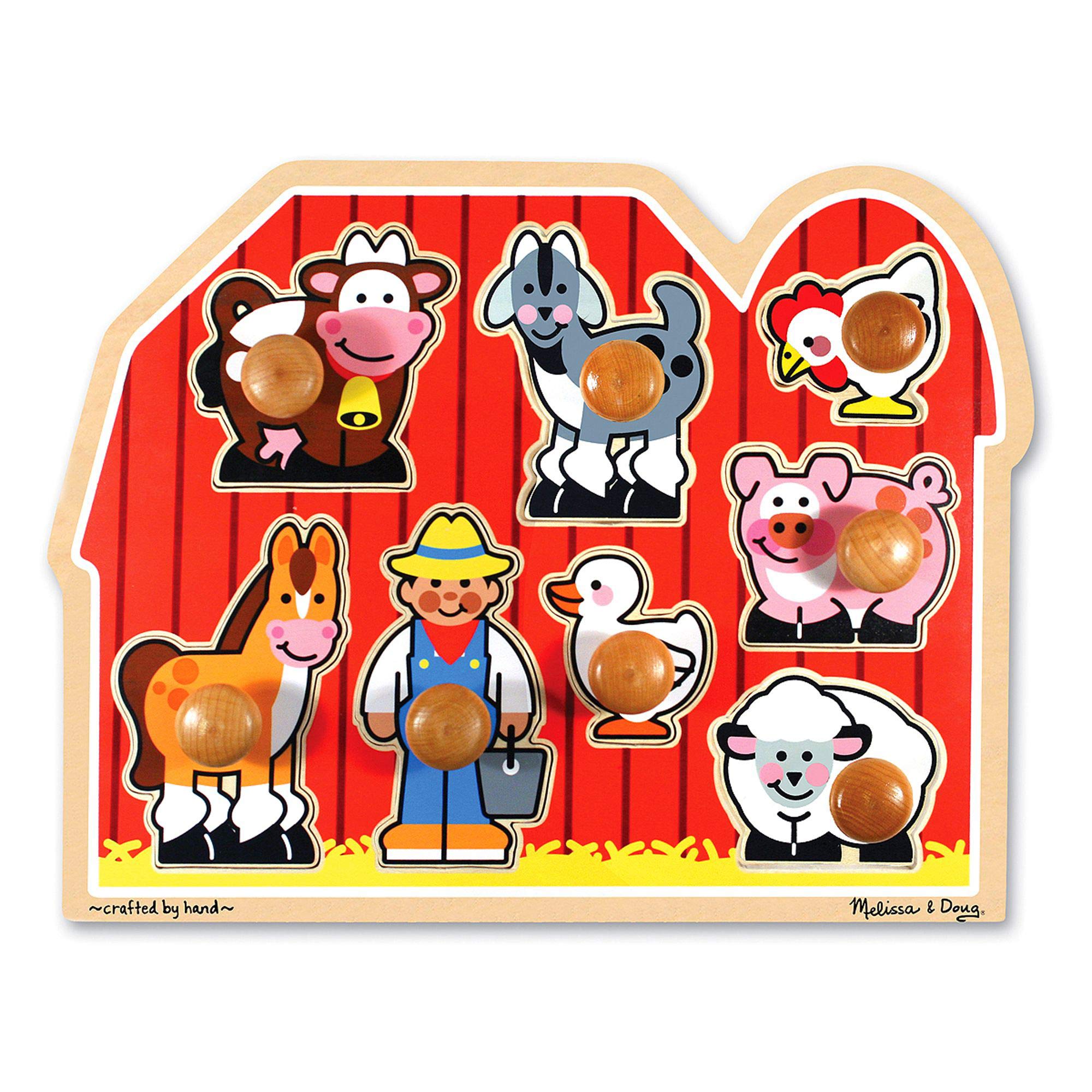 Melissa & Doug Jumbo Knob Wooden Puzzles - Shapes and Farm Animals - Chunky Baby Puzzles, Wooden Puzzles With Knobs For Toddlers Ages 1+