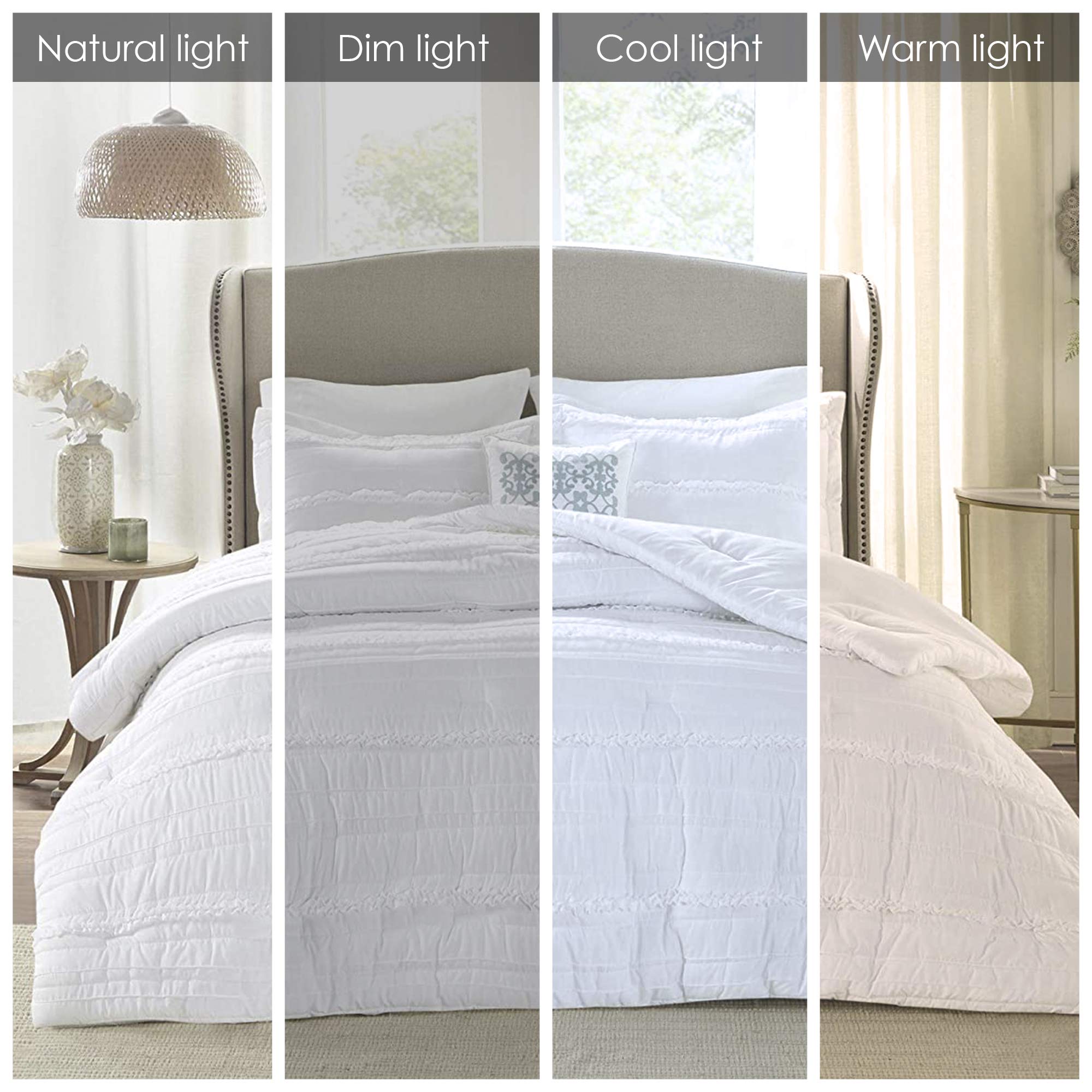 Madison Park Celeste Comforter Set-Textured Luxury Design All Season Down Alternative Bedding, Matching Sham, Decorative Pillows, Queen(90"x90"), White 5 Piece