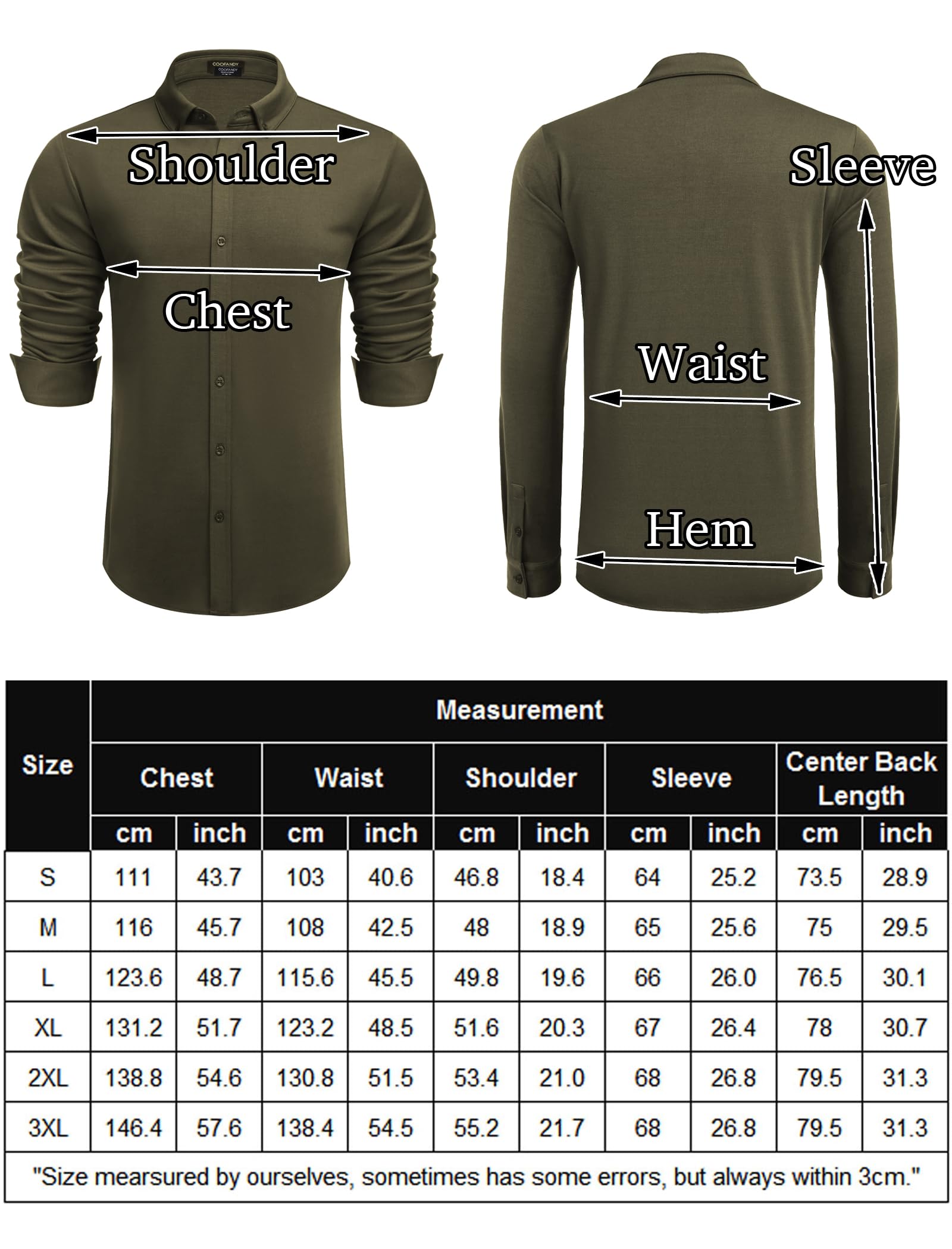 COOFANDY Men's Long Sleeve Button Up Dress Shirts Wrinkle Free Casual Dress Shirt Green