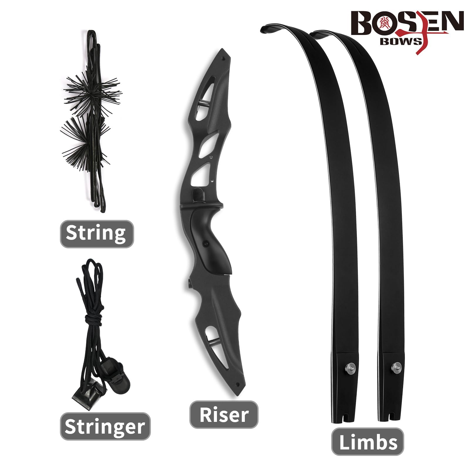 BOSEN BOWS Foam core ILF Limbs Recurve Bow Takedown RightHand Riser Tatget & Hunting Bow 20-55LBS (30)