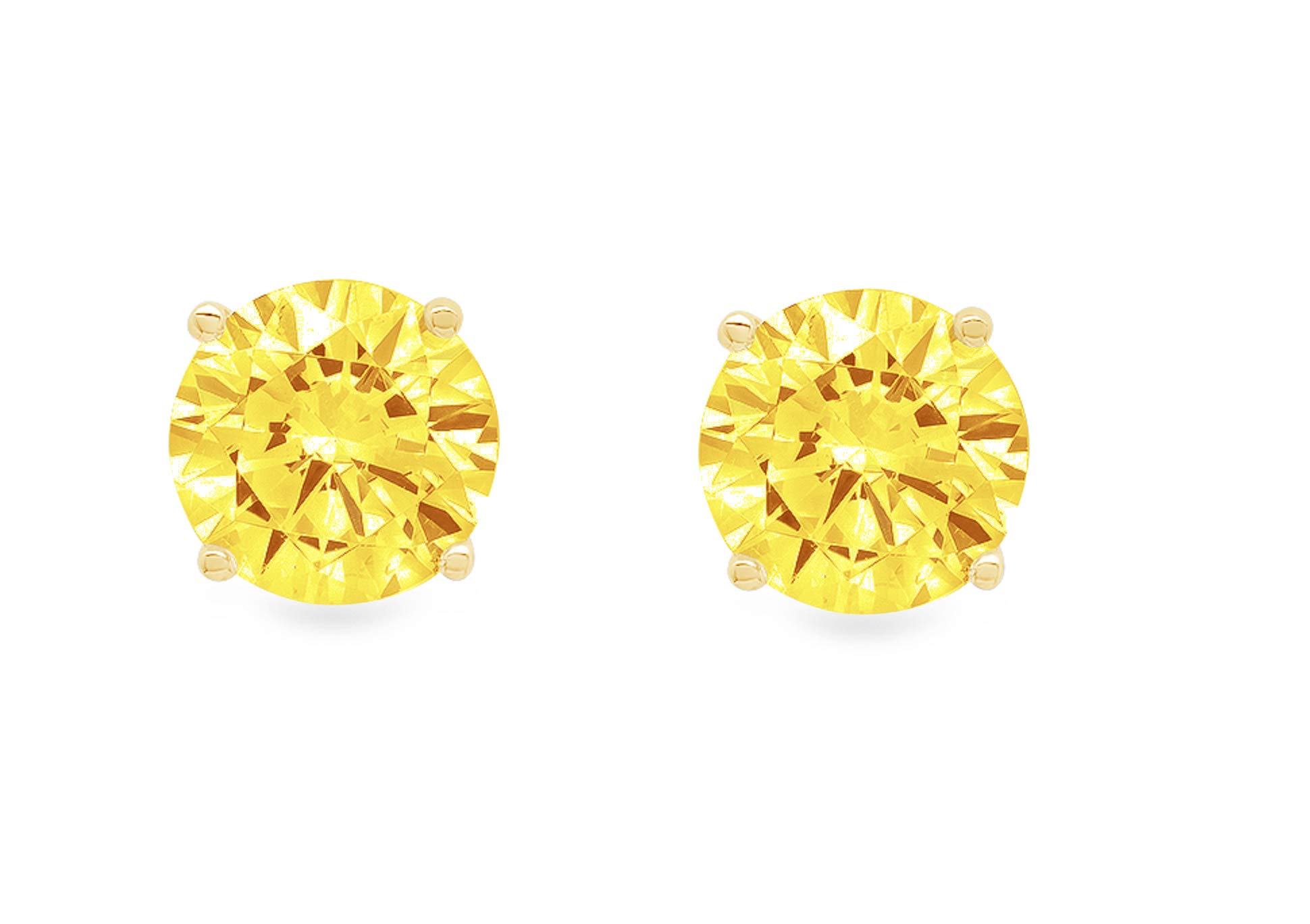 Clara Pucci 1.94cttw Round Cut Solitaire Genuine Canary Yellow Simulated Diamond Unisex Pair of Stud Earrings 14k Yellow Gold Push Back