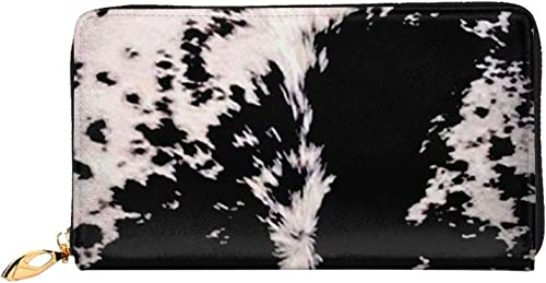 Cowhide Black White Leather Wallet Long Clutch Purse Fashion Wristlet Handbag