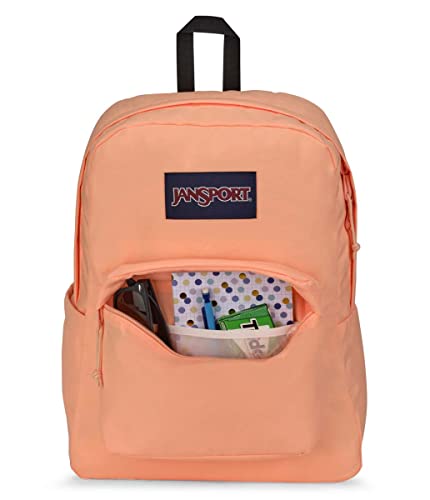 JanSport Superbreak Plus Backpack - Work, Travel, or Laptop Bookbag with Water Bottle Pocket, Peach Neon