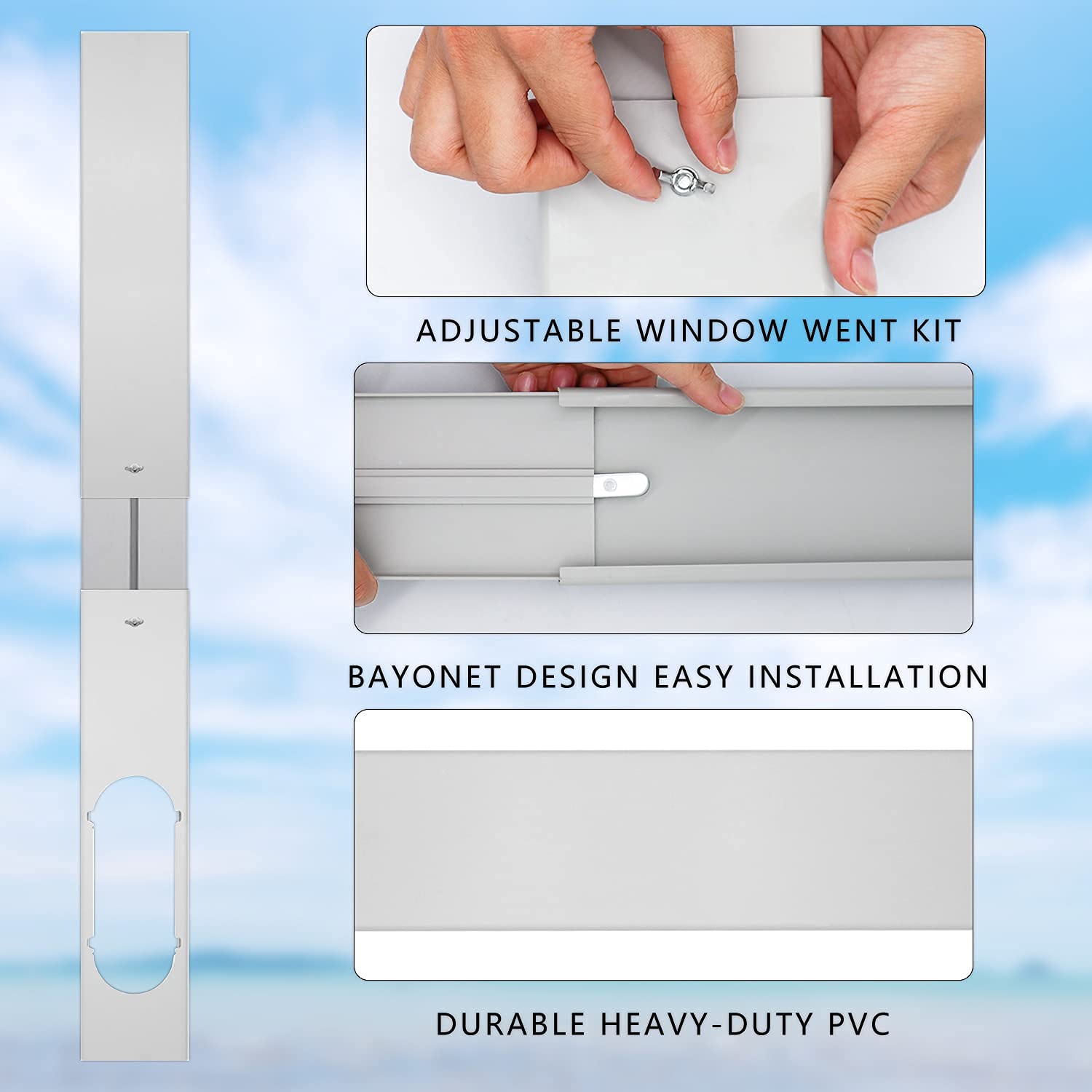 YUESUO Portable AC Window Vent Kit with Hose, 3Pcs Window Slide Kit Plate + 5'' Window Adapter Tube Connector + 5" Exhaust Hose (9 Pack)