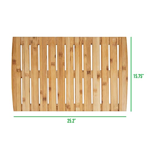 Mind Reader Bali Collection, Luxury Bamboo Shower Bath Mat, 25.2"L x 15.75"W x 0.67"H, Brown