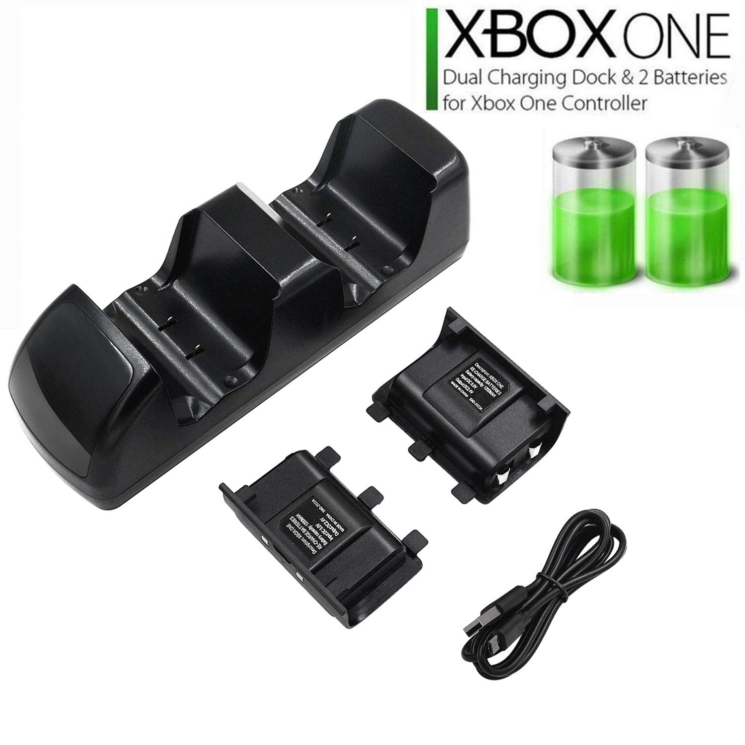 CICMOD Controller Charger for Xbox One, 2Pcs Rechargeable Battery Pack Docking Charging Station Black