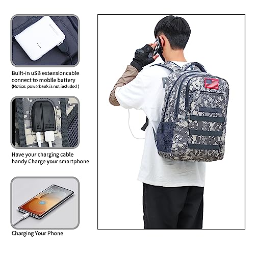 outdoor plus Camo Backpack,Military Teen Boys Backpacks for School, Army Bookbag with USB Charging Port,40L