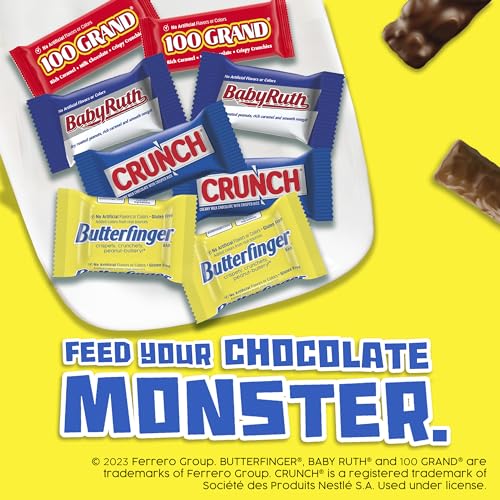Butterfinger CRUNCH Baby Ruth and 100 Grand Candy Variety Pack Assorted Mini and Fun Size Chocolate Bars Trick or Treat Candy, 0.4 Oz. (Pack of 140)