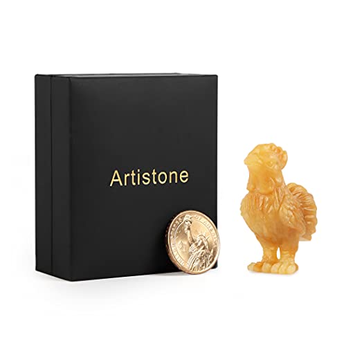 SMQ 2.0" Yellow Jade Crystal Rooster Statue Kitchen Decor Crystals and Healing Stones Hand-Carved Gemstone Animal Carving Collectibles for Home Office Garden(Gift Box)