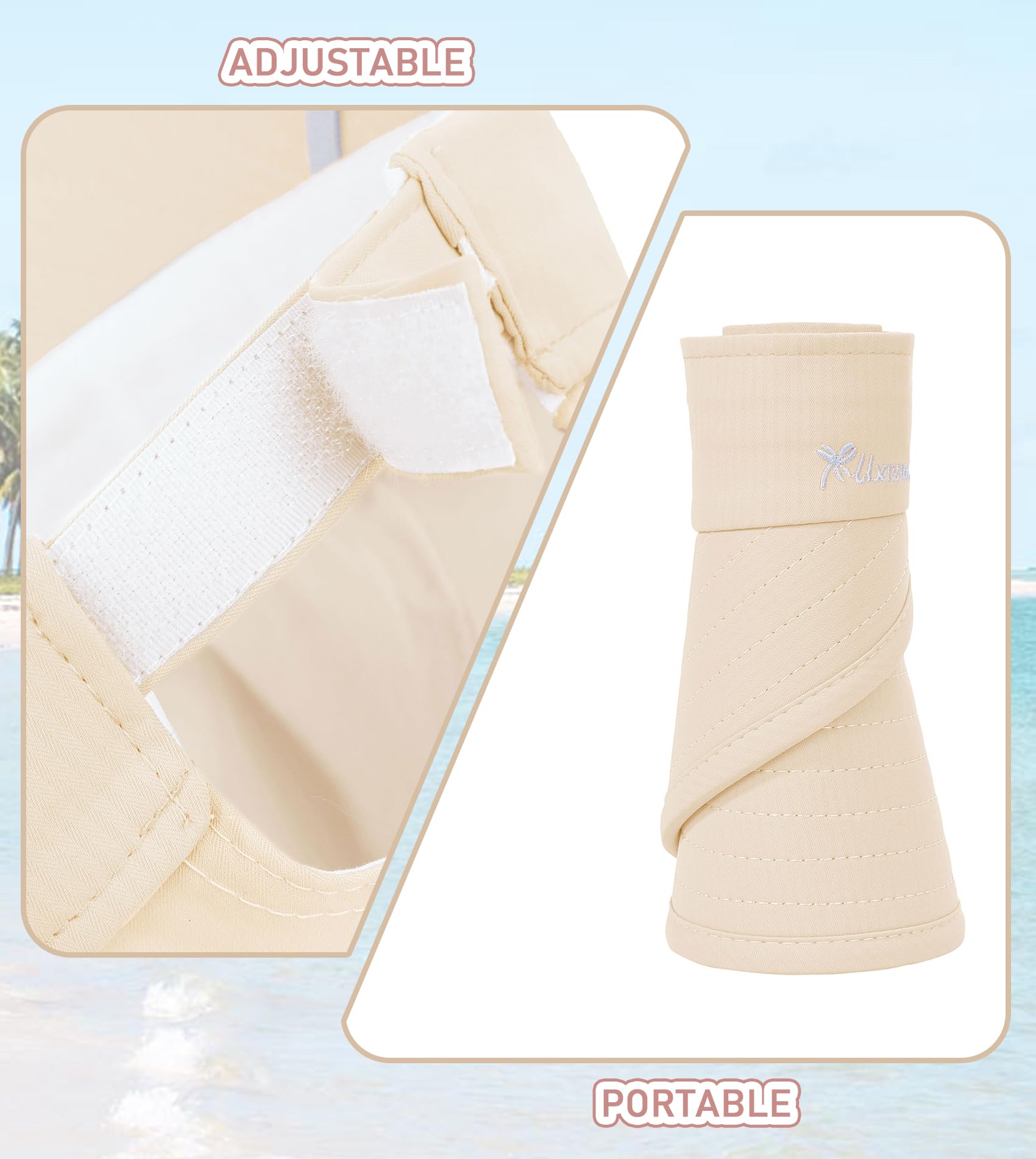 Durio Wide Brim Summer Beach Hats for Women 2024 UPF 50+ Sun Hat 2 in 1 Visors for Women Foldable Zip-Off Visor with Wind Strap Packable Womens Sun Hat Safari Fishing Gardening Beige One Size