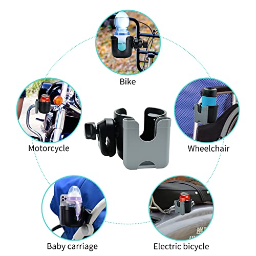 Stroller Cup Holder with Phone Holder, Bike Cup Holder, Cup Holder for Uppababy, Nuna Stroller, 2-in-1 Universal Cup Phone Holder for Stroller, Bike, Wheelchair, Walker, Scooter (Gery)