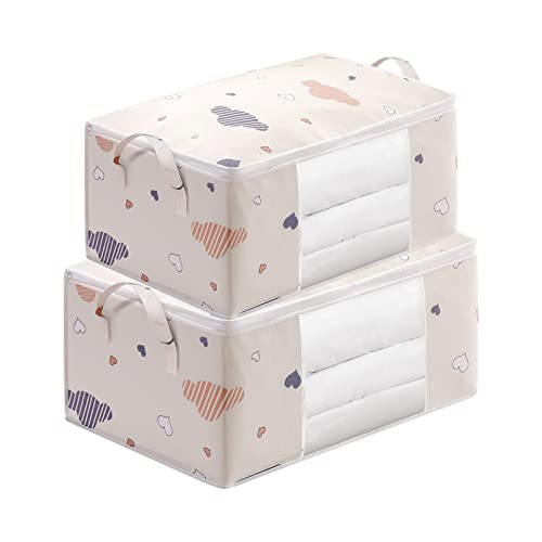 Resszo Blanket Storage Bags, Storage Bins Clothes Storage, Foldable Comforter Storage Bag, Under Bed Storage Containers for Organizing, Clothing, Bedroom, Comforter, Closet, Dorm, Quilts, Organizer, 2 Pack