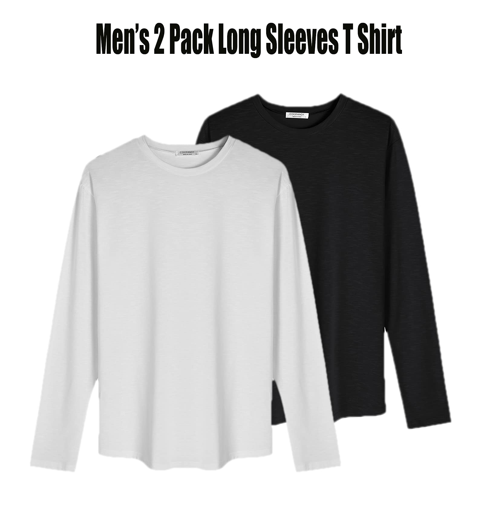 COOFANDY Men 2 Pack Muscle Fitted T Shirt Gym Workout Athletic Long Sleeves Tee Black/White