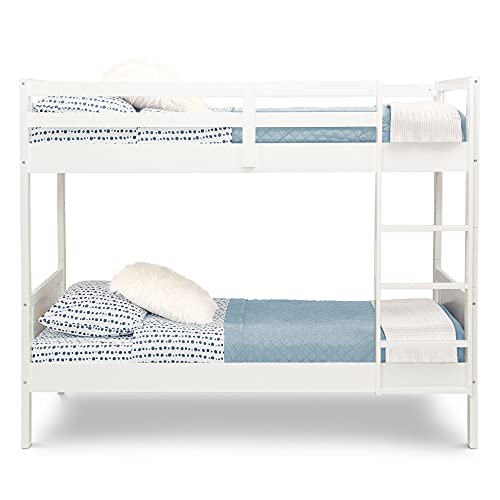 Delta Children Convertible Twin Over Twin Wood Bunk Bed with Ladder and Guardrails – Use as Bunk Bed or 2 Stand-Alone Twin Beds – Bed Ships in 2 Boxes, White