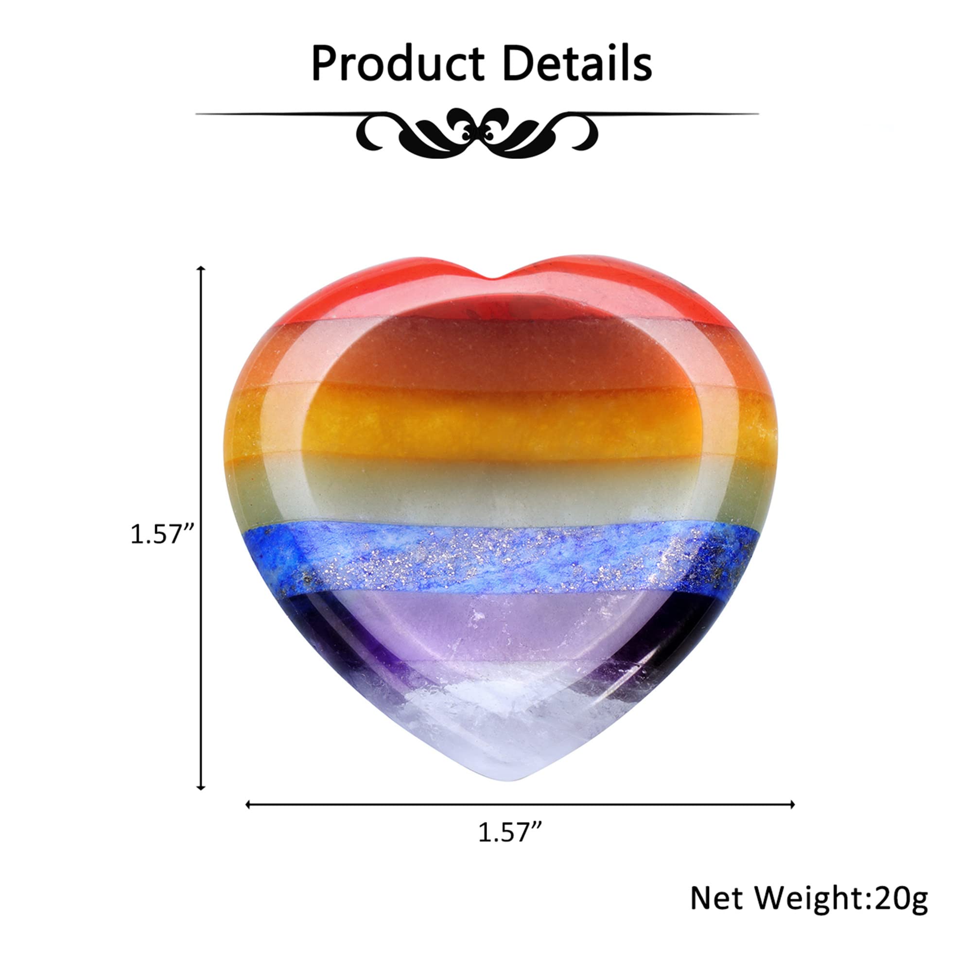 CrystalTears Chakra Worry Stone for Anxiety Heart Shape 7 Chakra Healing Crystals Pocket Palm Stone Thumb Worry Stone Anxiety Crystal for Stress Relief Chakra Healing Meditation Crystal Therapy