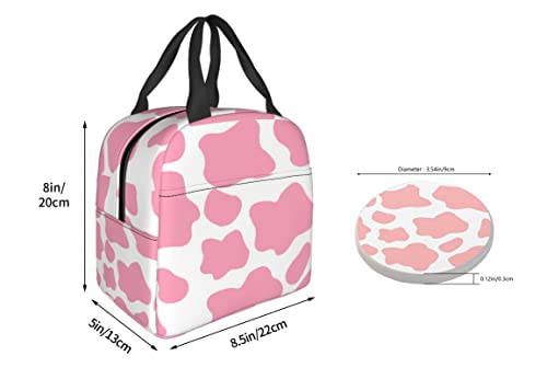 Insulated Lunch Bag With 2pcs Coasters, Reusable Cooler Lunch Box For Women, Cute Lunch Tote Bag for Picnic Office Work, Cow Gifts