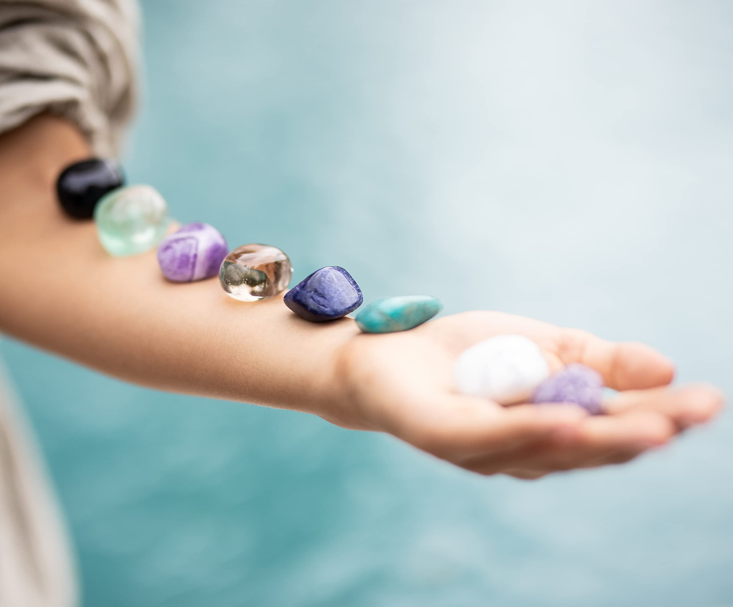 CRYSTALYA Calming Large Sleep Crystals and Healing Stones in Wooden Gift Box + 50pg EBOOK, Stress and Anxiety Relief - Amethyst, Lepidolite, Fluorite, Smoky Quartz, Selenite, Sage, and Info Guide