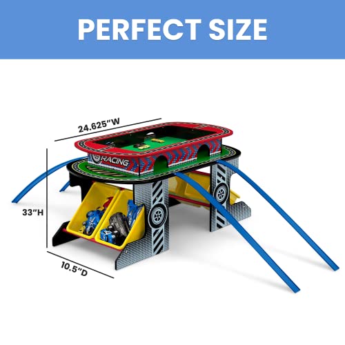 Delta Children Race Track Wood Toy and Activity Play Table with Toy Storage for Kids | Hot Wheels Compatible