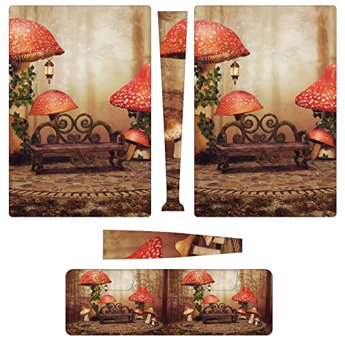 Fairytale Autumnal Scenery Mushroom Lamp Full Protective Skin Cover Design Wrap Decal Sticker Compatible with PS5 Digital Edition Console and Controller