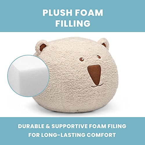 Delta Children Bear Plush Foam Pouf Ottoman, Cute Room Decor, Cream Sherpa/Faux Leather