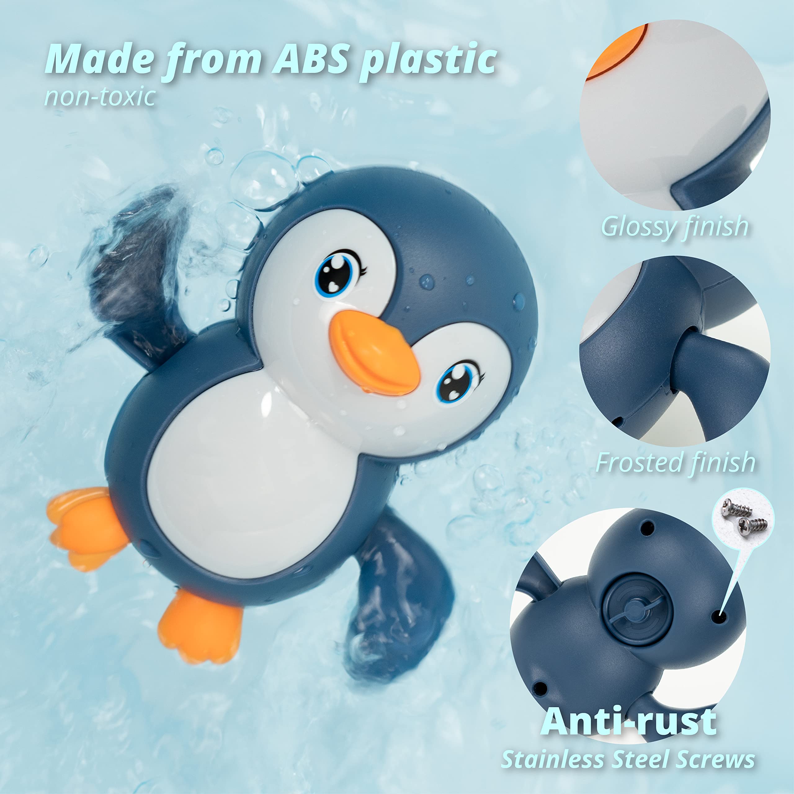 DUCKBOXX XX Bath Toys Wind up Backstroke Swimming Penguins for Kids 18M+ (Red)