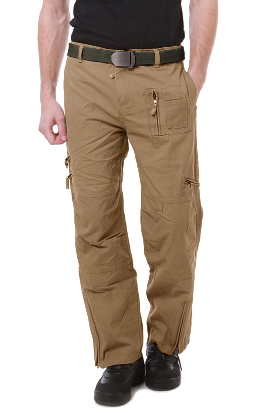 CRYSULLY Men's Winter Cotton Casual Sport Hiking Army Cargo Wild Combat Multi Pockets Work Trousers Wolf Brown