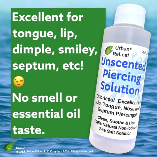 Urban ReLeaf Unscented Piercing Solution ! Non-Iodized Sea Salt Healing Soak. Lip, Tongue, Septum, Dimple, Mouth. NO Scent. Ready to use. Made Fresh in USA.