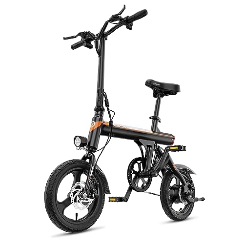 Jasion EB3 Electric Bike for Adults 21mph Folding Adults Electric Bicycles, 350W Brushless Motor, 36V 7.5Ah Battery, Center Suspension, 3 Levels Assist, 14" Foldable ebike for Adults and Teens