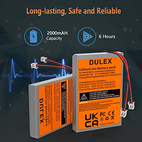 DULEX 3.7V 2000mAh LIP1522 Replacement Battery with Big and Small Plug for Playstation 4 PS4 Dualshock 4 Wireless Controller (3-Pack), DX-PS4